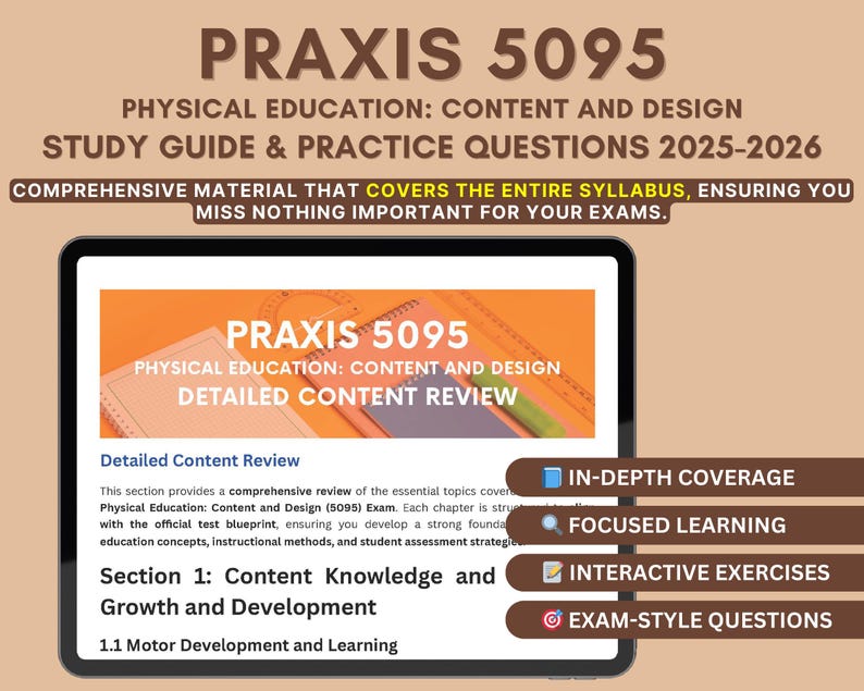 Praxis 5095 Physical Education Exam Study Guide: 2 Practice Tests - Etsy