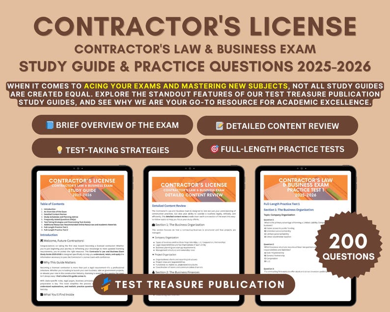 Contractors Exam Study Guide 2025-2026: Law & Business Prep (PDF ...