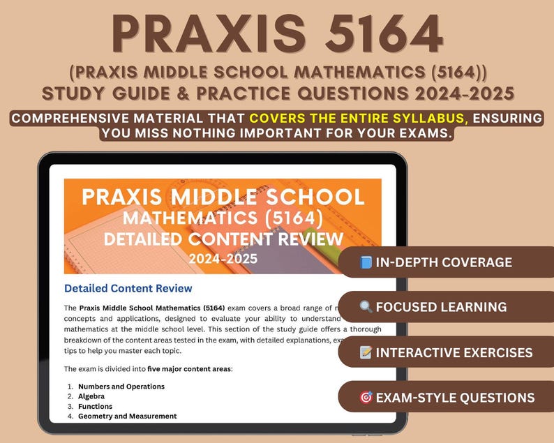 Praxis Middle School Mathematics 5164 Study Guide 2024–2025: Detailed ...