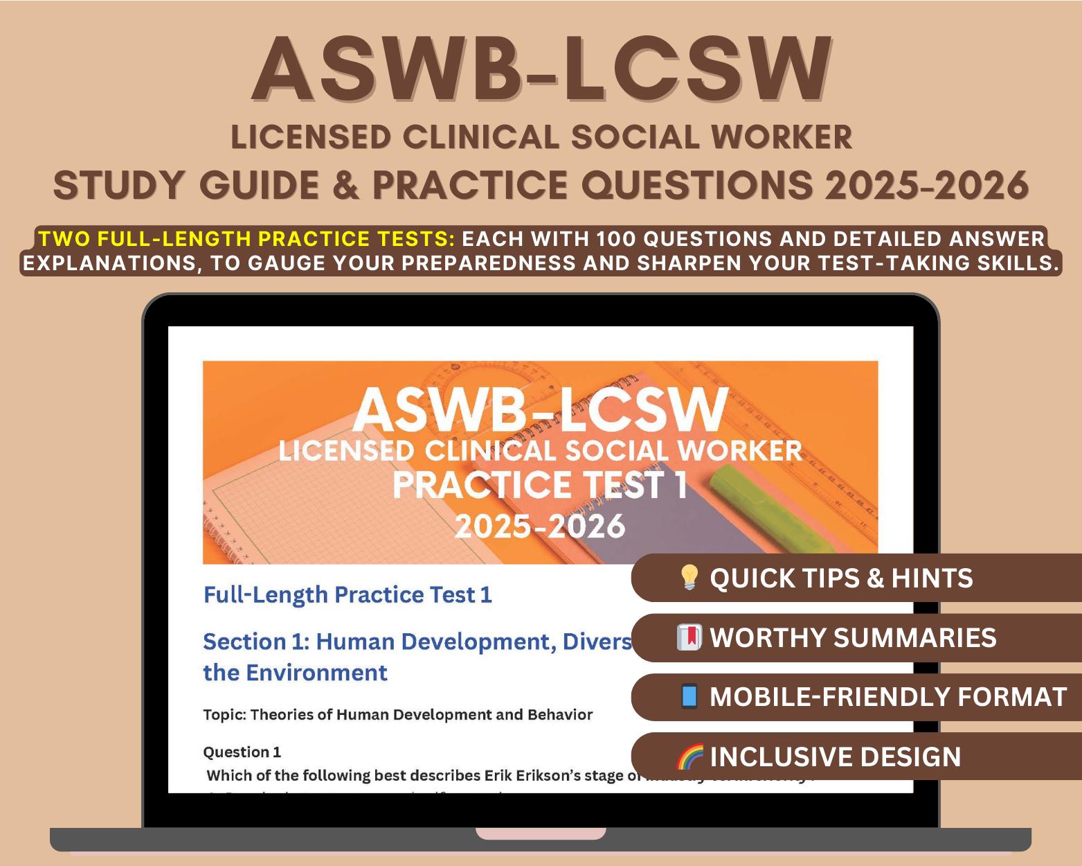 LCSW Clinical Exam Study Guide 2025-2026: ASWB Practice & Review - Etsy