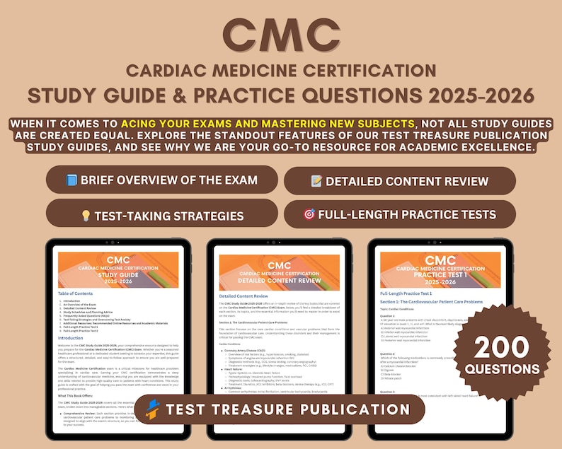 CMC Cardiac Medicine Certification Study Guide: 2 Practice Tests - Etsy ...