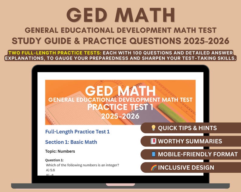 GED Math Study Guide 2025-2026: Practice Tests & Content Review - Etsy