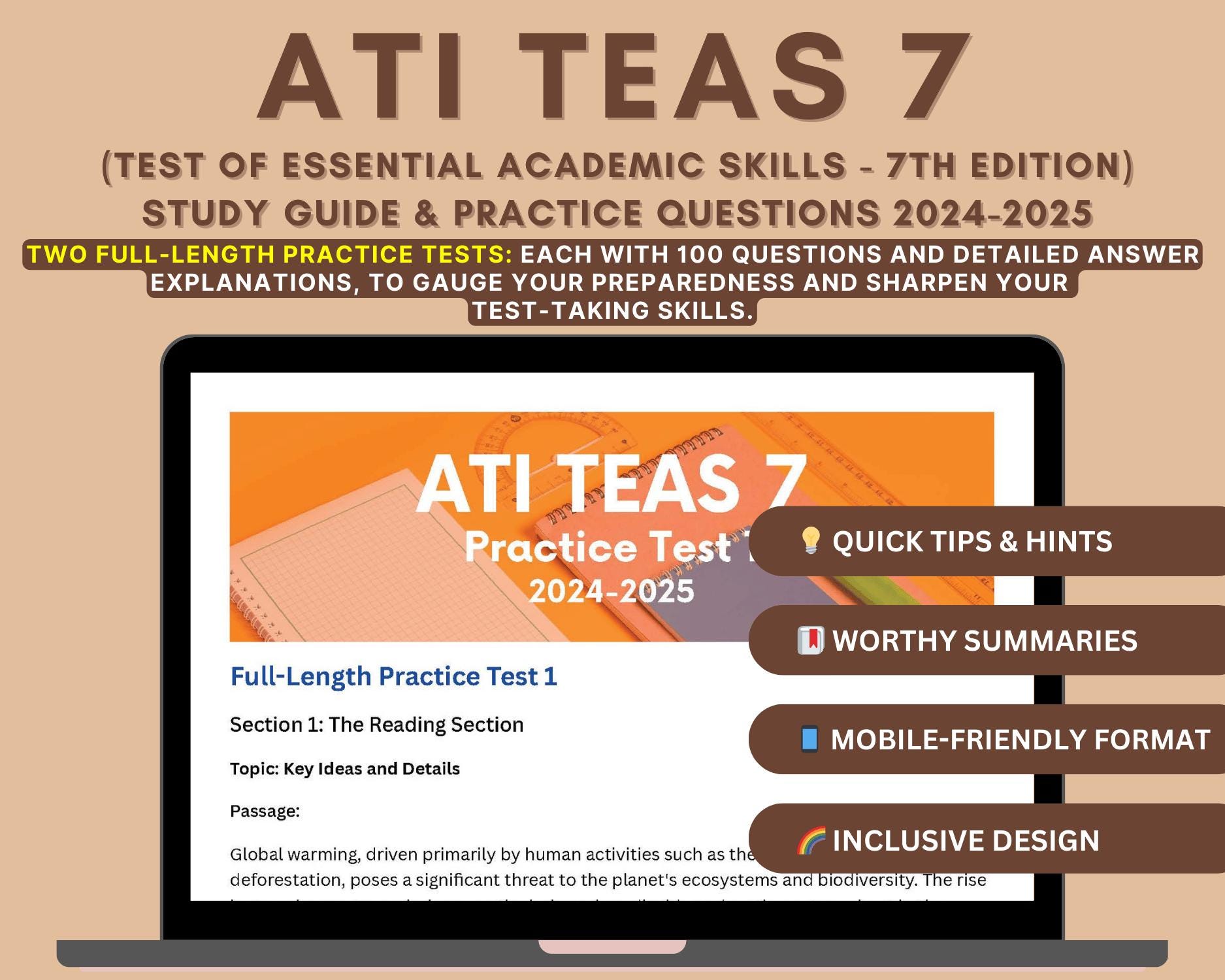 ATI TEAS 7 Study Guide and Practice Questions 2024-25: ATI Teas 7 Exam ...