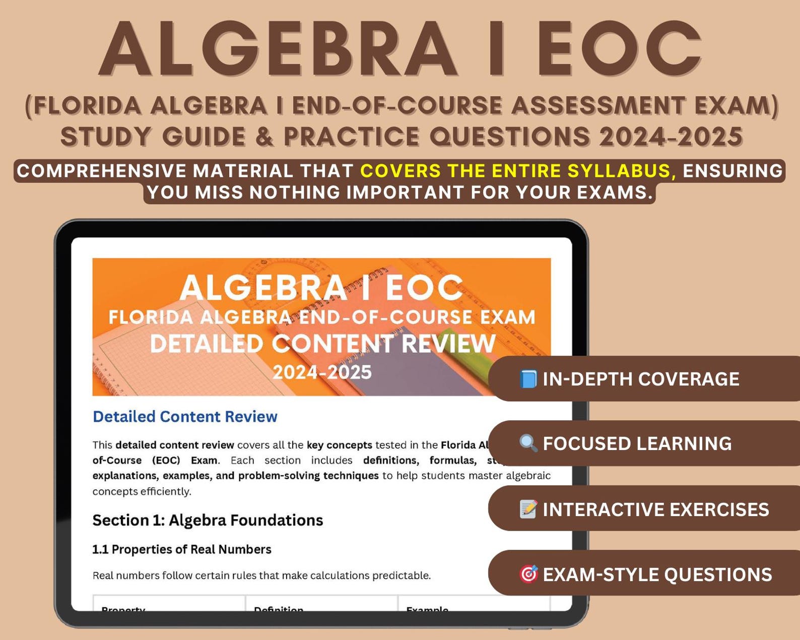 Florida Algebra I End-of-course (EOC) Study Guide 2024-2025: Detailed ...