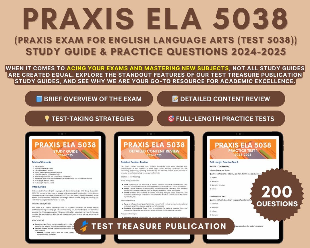 Praxis ELA 5038 Study Guide 2024-2025: In-depth Review, Practice Test ...