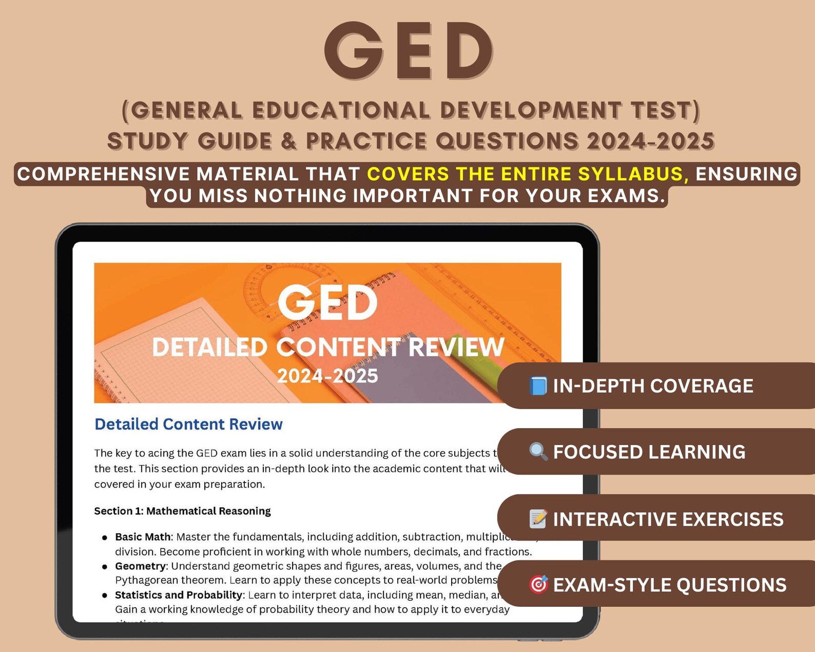 GED Exam Study Guide 2024-2025 | GED Test Prep | Math, Language Arts ...