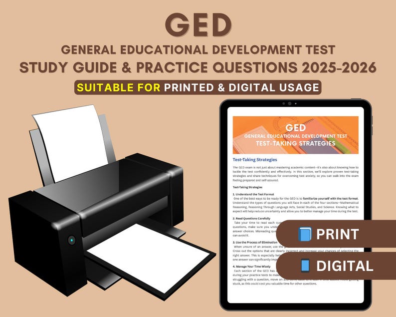 GED Exam Study Guide 2025-2026 | GED Test Prep | Math, Language Arts ...