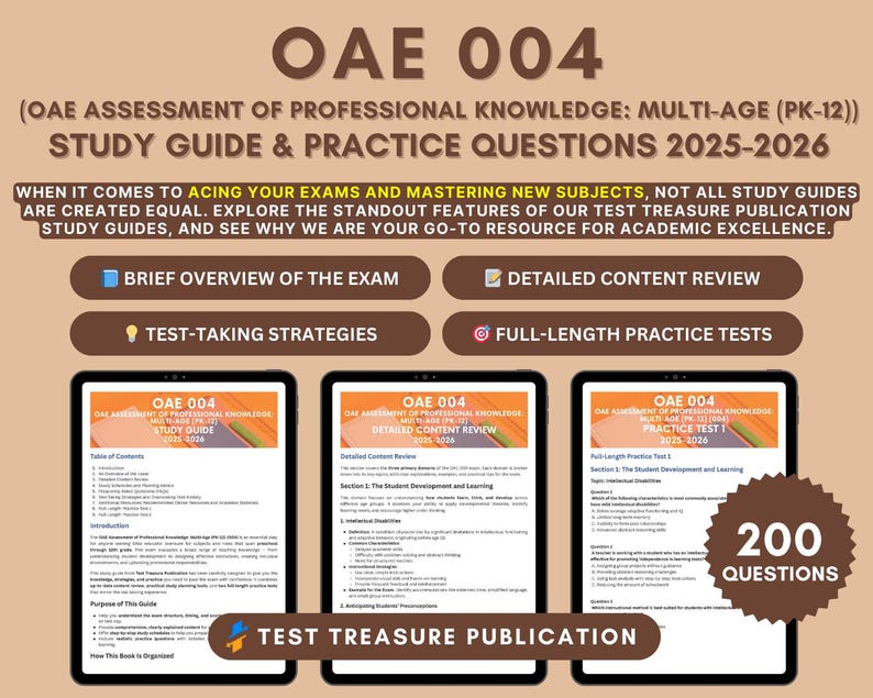 OAE 004 PK-12 Study Guide 2025-2026 – Practice Tests (printable PDF ...