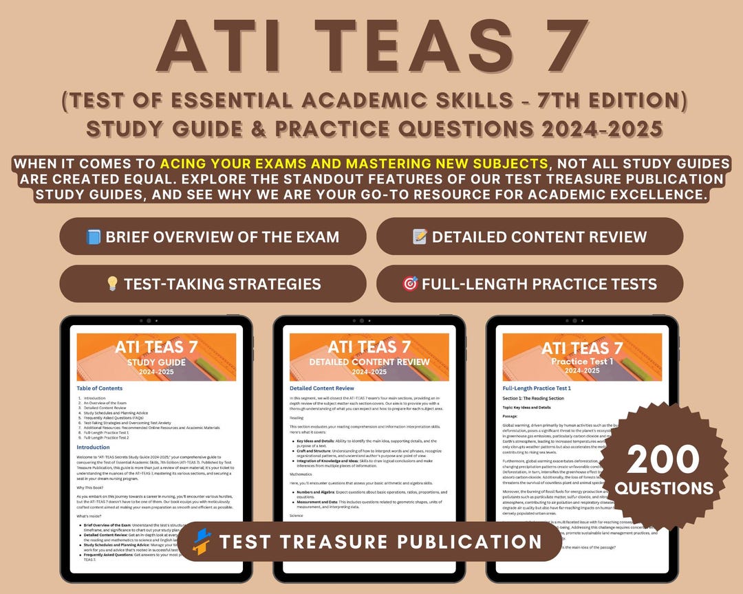 ATI TEAS 7 Study Guide and Practice Questions 2024-25: ATI Teas 7 Exam ...
