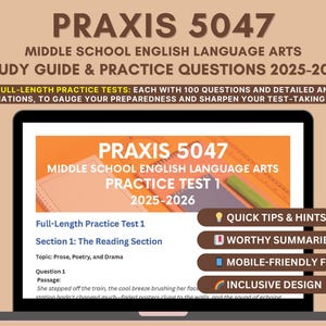 Praxis 5047 Study Guide: Middle School English Language Arts Exam Prep ...