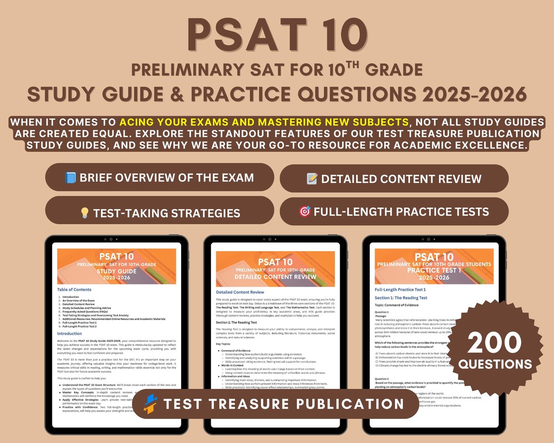 PSAT 10 Study Guide 2025-2026: Exam Prep With Practice Tests - Etsy