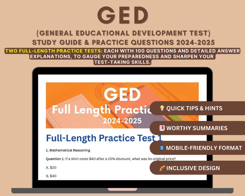 GED Exam Study Guide 2024-2025 | GED Test Prep | Math, Language Arts ...