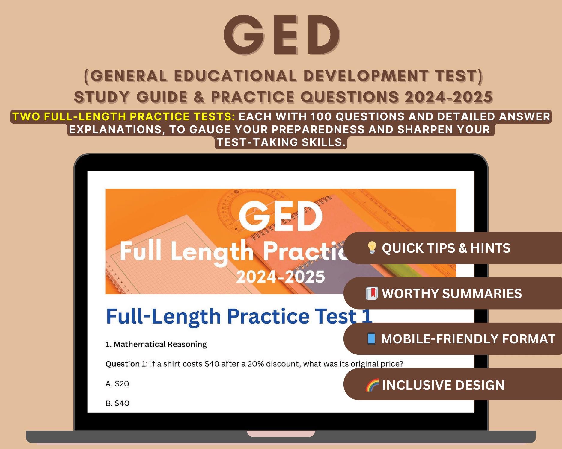 GED Exam Study Guide 2024-2025 | GED Test Prep | Math, Language Arts ...