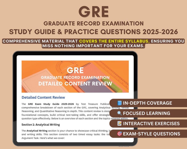 GRE Exam Study Guide 2025-2026: Practice Questions & Strategies - Etsy