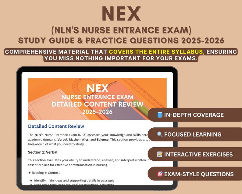 NEX NLN Nurse Entrance Exam Study Guide 2025-2026 (digital Download) - Etsy