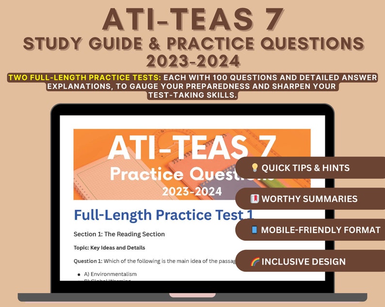 ATI TEAS 7 Study Guide and Practice Questions 2023-24: ATI Teas 7 Exam ...