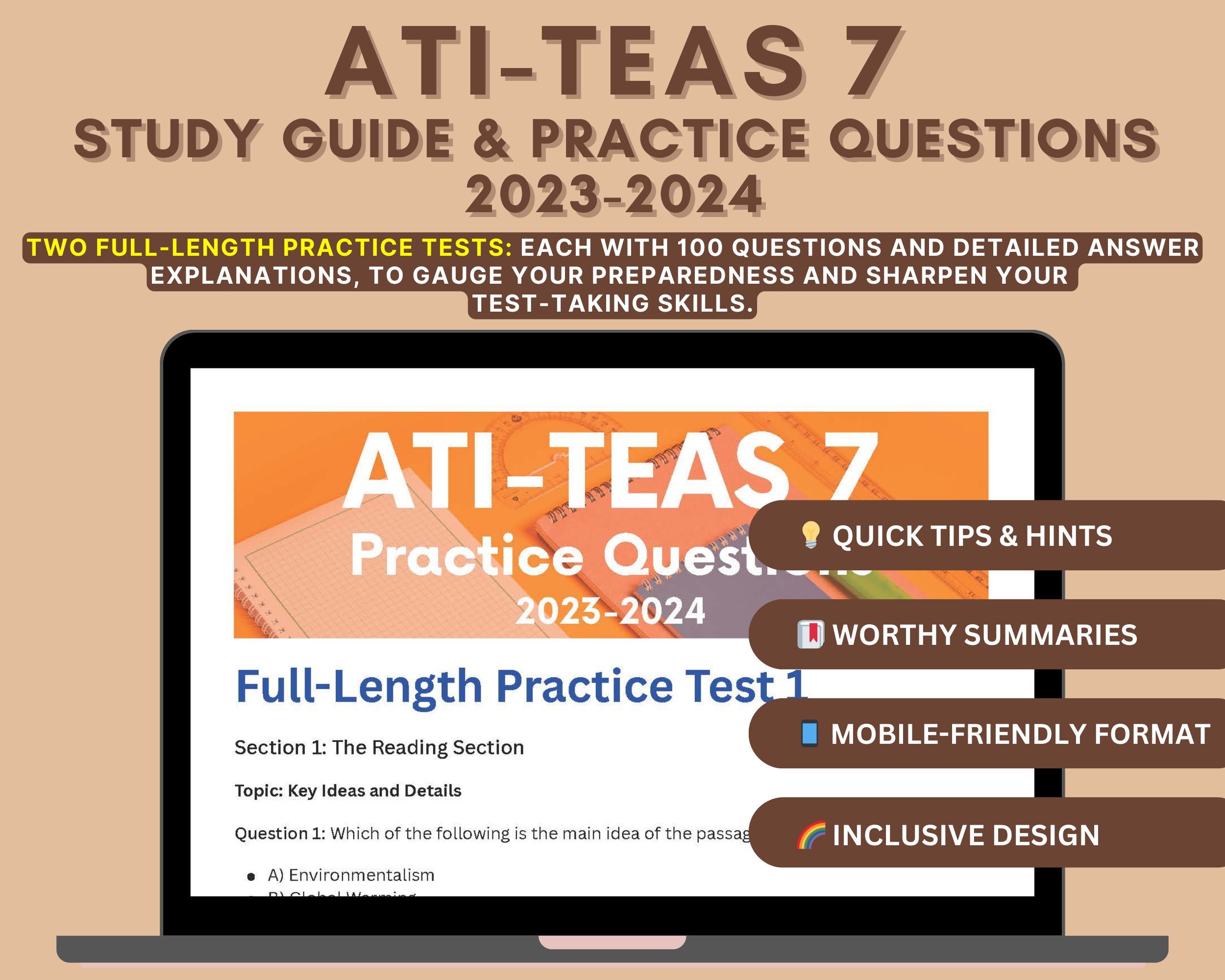 ATI TEAS 7 Study Guide and Practice Questions 2023-24: ATI Teas 7 Exam ...