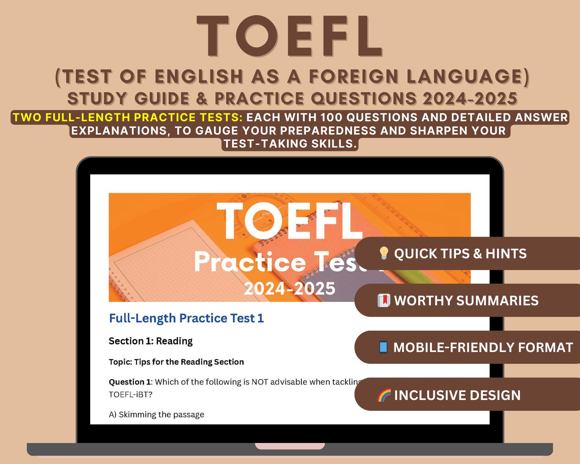 Toefl-ibt Study Guide 2024-2025: Practice Questions With Detailed ...