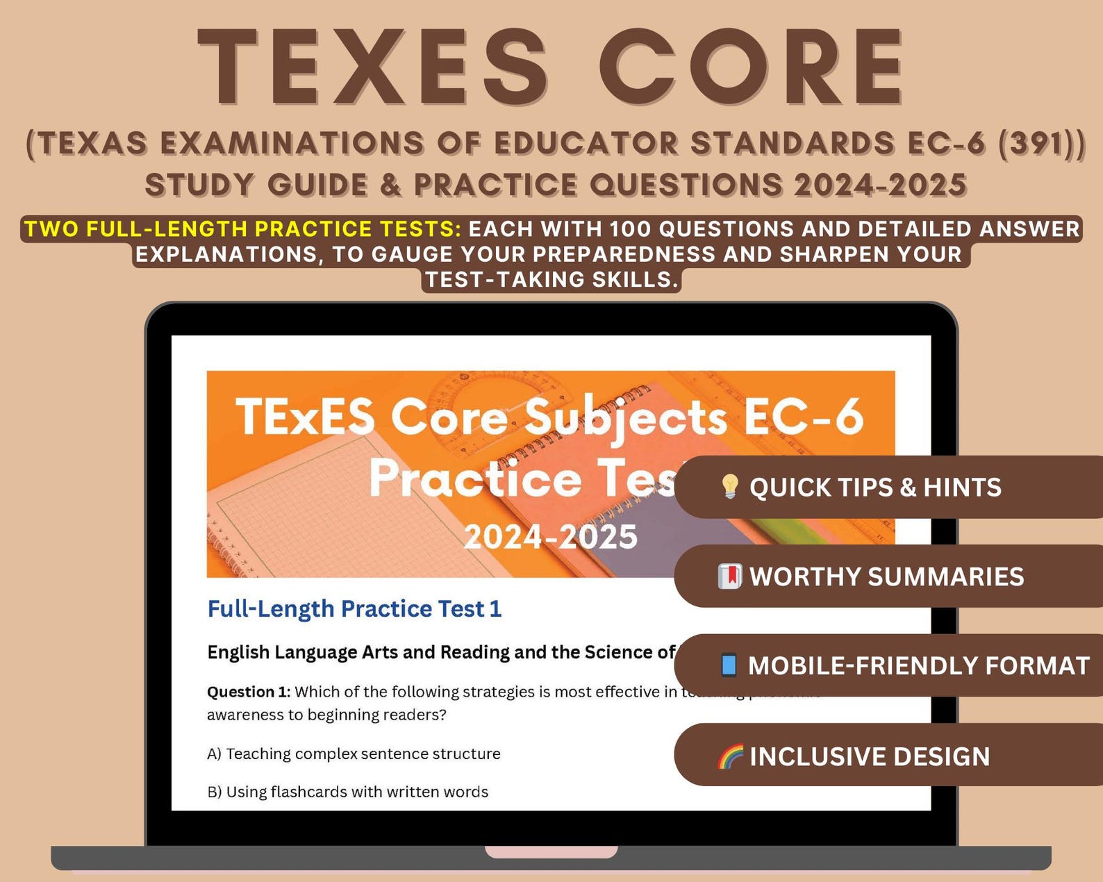 Texes Core Subjects EC-6 Exam Study Guide 2024-2025: In-depth Content ...