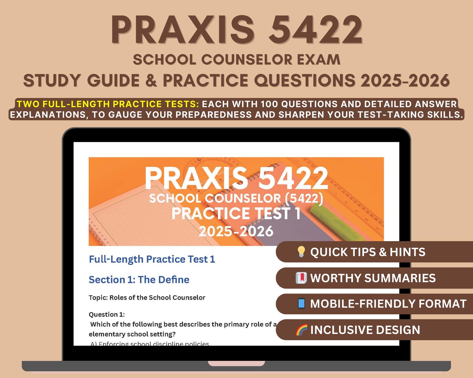 Praxis School Counselor Exam (5422) Study Guide: 2 Practice Tests - Etsy