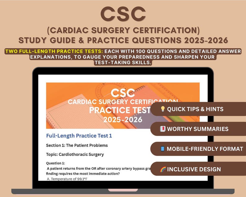 CSC Exam Study Guide 2025-2026 – AACN Cardiac Surgery Prep - Etsy