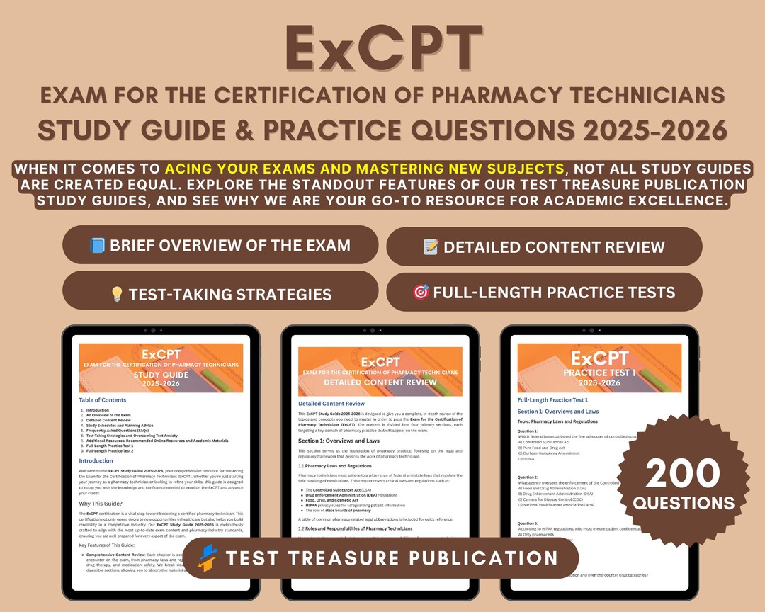 Excpt Study Guide 2025-2026: Pharmacy Technician Exam Prep - Etsy