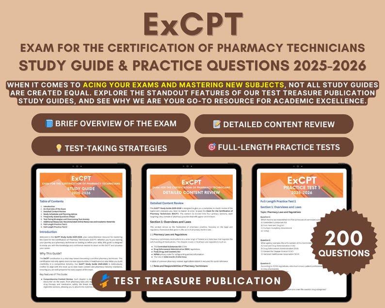 Excpt Study Guide 2025-2026: Pharmacy Technician Exam Prep - Etsy