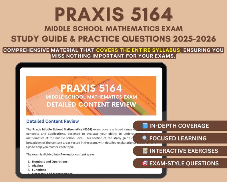 Praxis 5164 Middle School Math Study Guide: 2025-2026 Prep (PDF ...