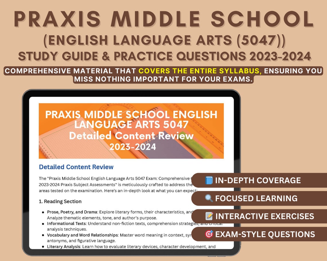 Praxis Middle School English Language Arts 5047 Study Guide - Etsy
