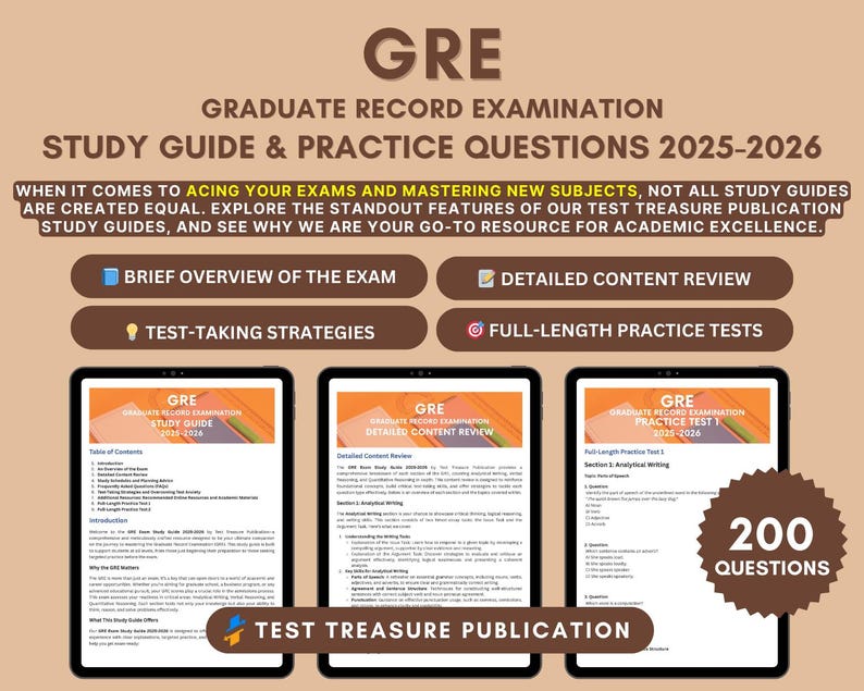 GRE Exam Study Guide 2025-2026: Practice Questions & Strategies - Etsy