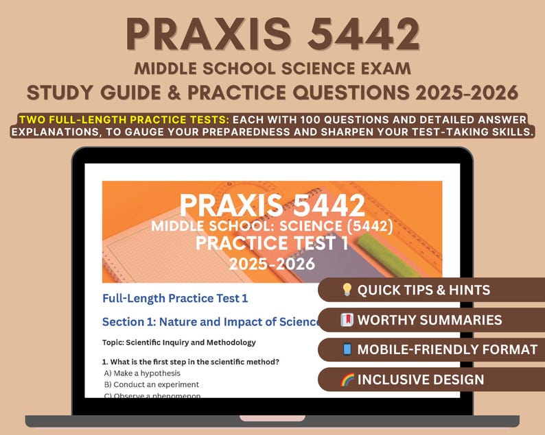 Praxis 5442 Middle School Science Study Guide: 2 Practice Tests - Etsy