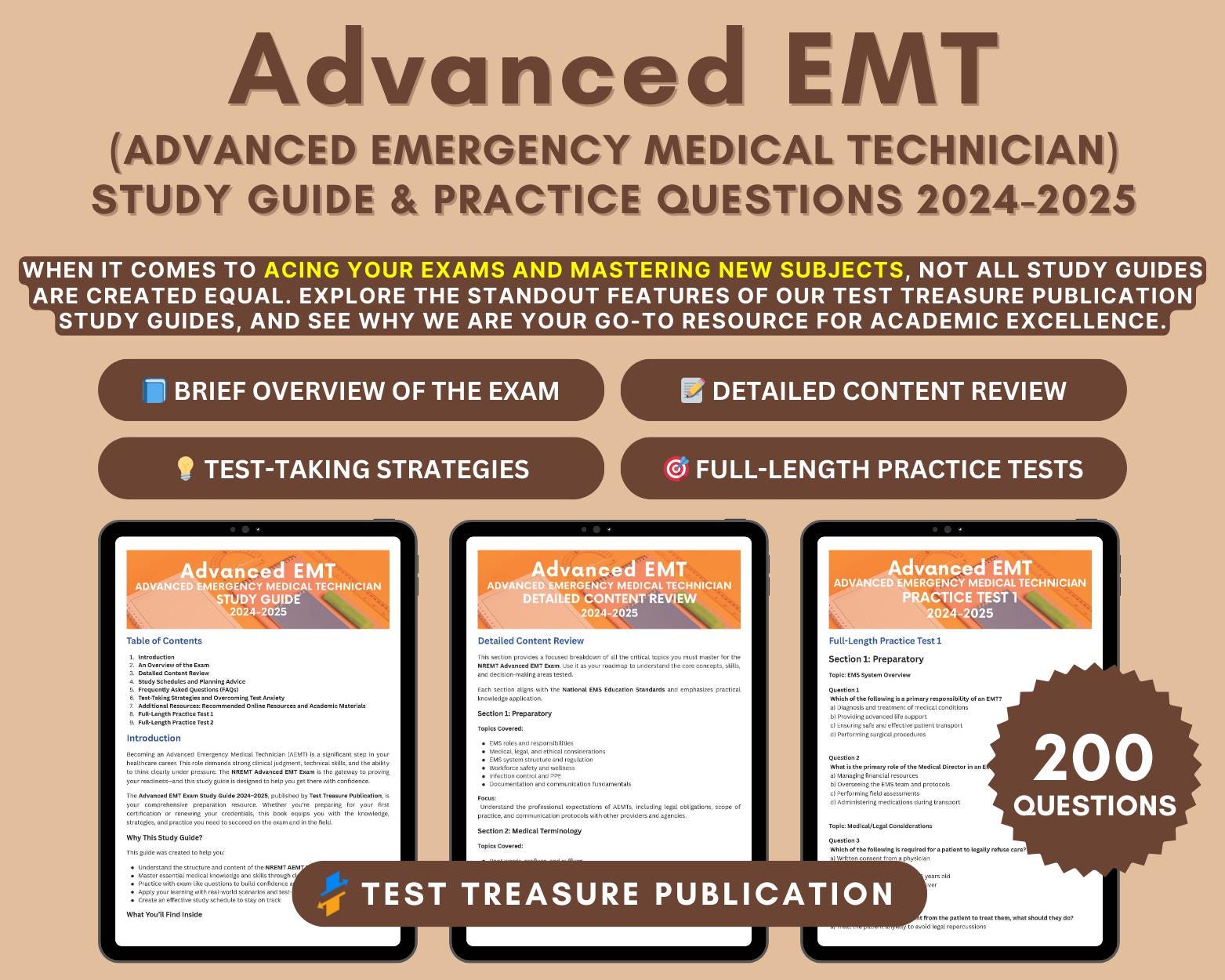 Advanced EMT Exam Study Guide 2024–2025: NREMT AEMT Certification Prep With Detailed Content ...