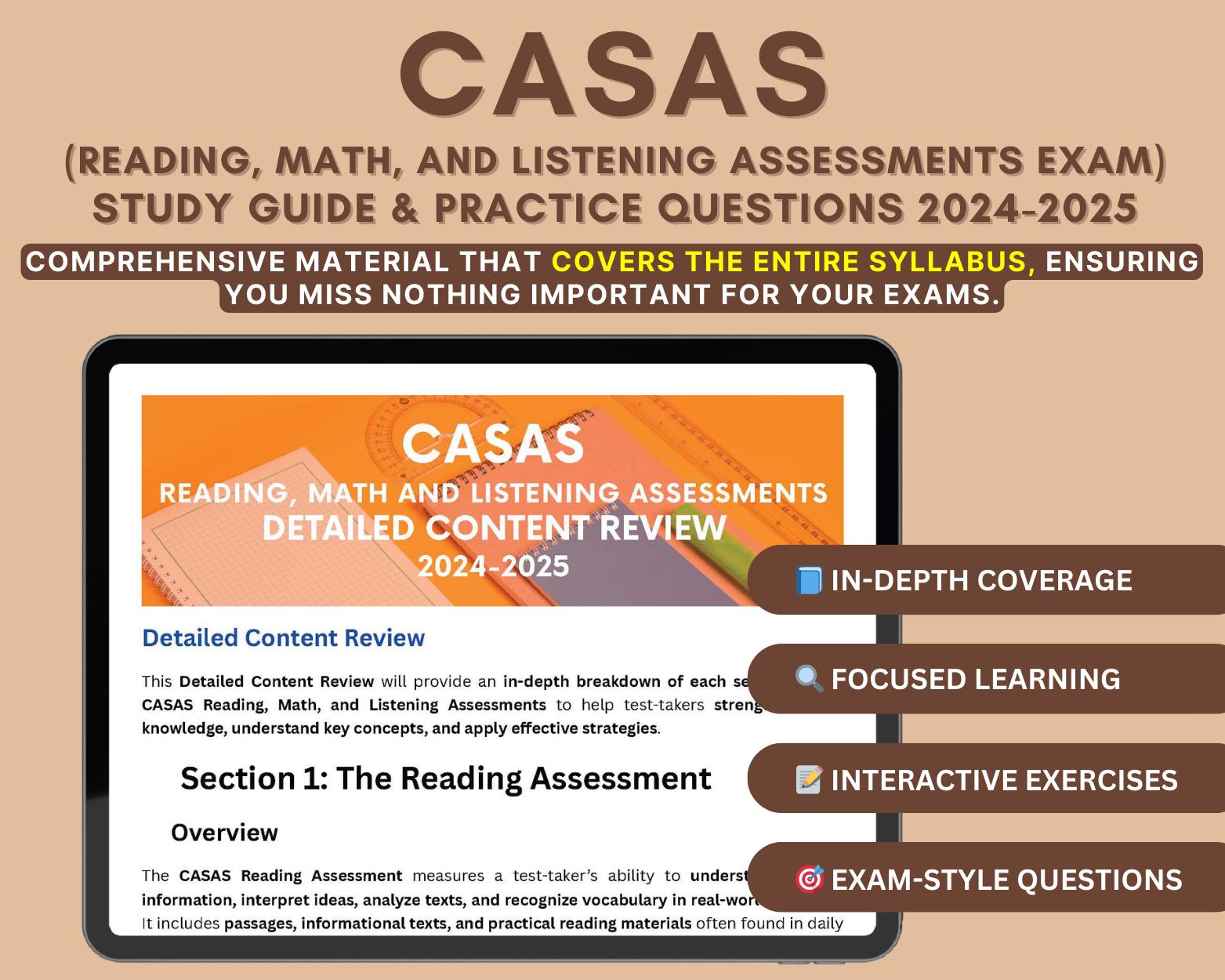 CASAS Test Prep Study Guide 2024-2025: Detailed Content Review of ...