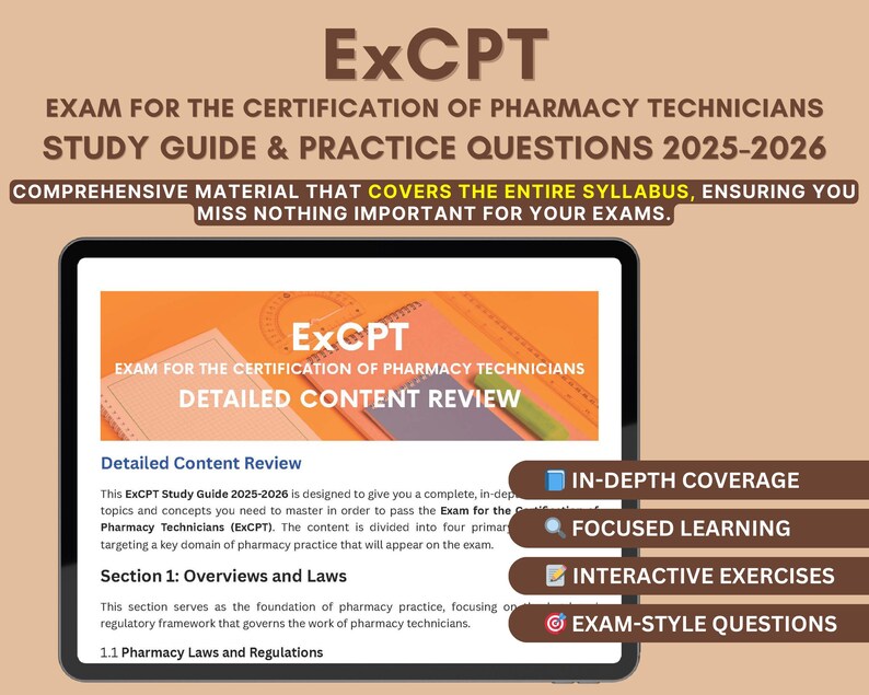 Excpt Study Guide 2025-2026: Pharmacy Technician Exam Prep - Etsy