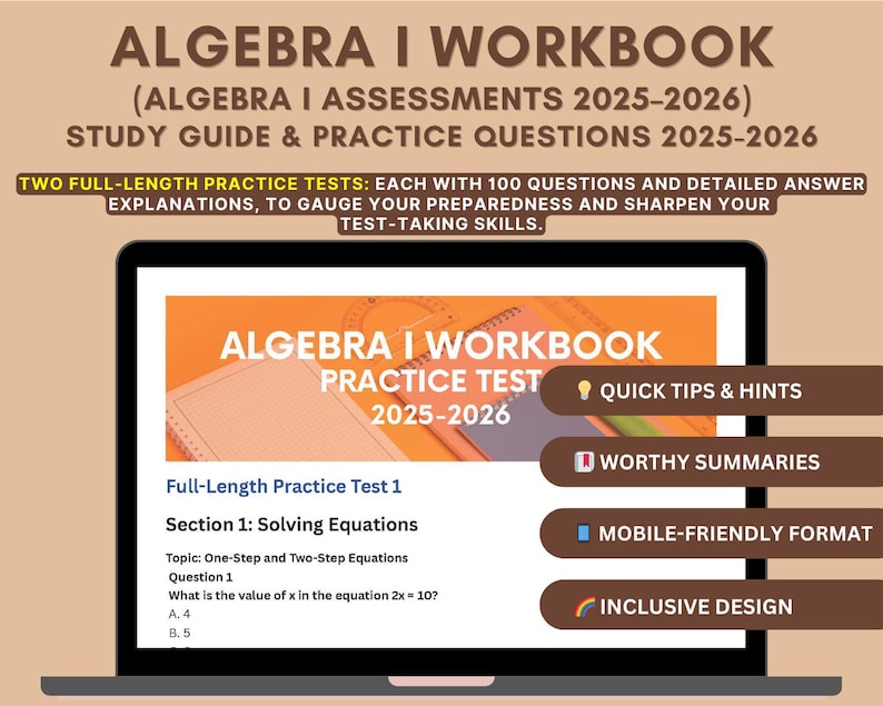 Algebra 1 Workbook 2025-2026 – High School EOC Exam Prep (PDF) - Etsy ...