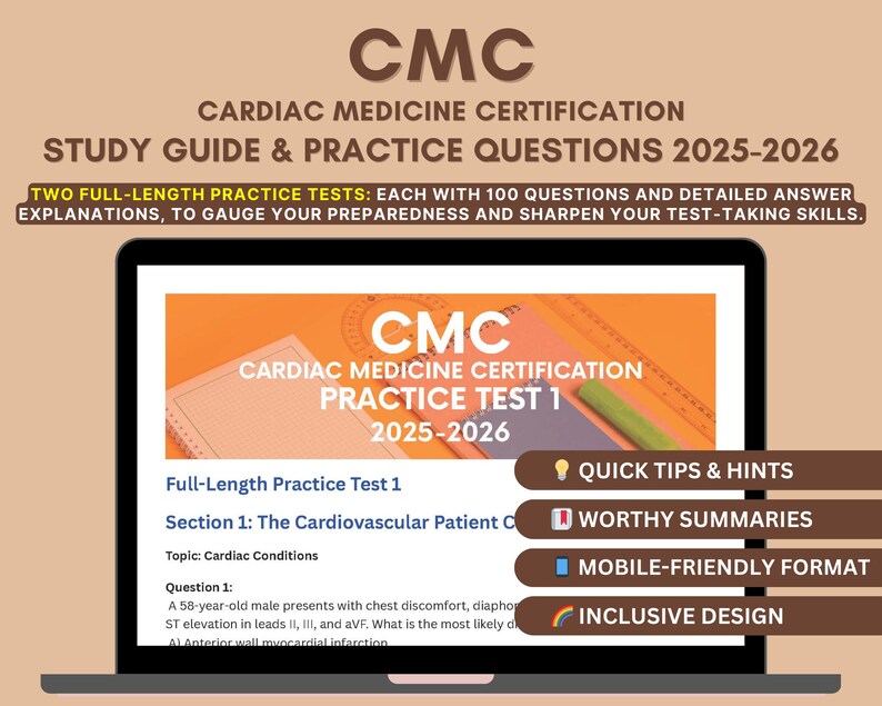 CMC Cardiac Medicine Certification Study Guide: 2 Practice Tests - Etsy ...