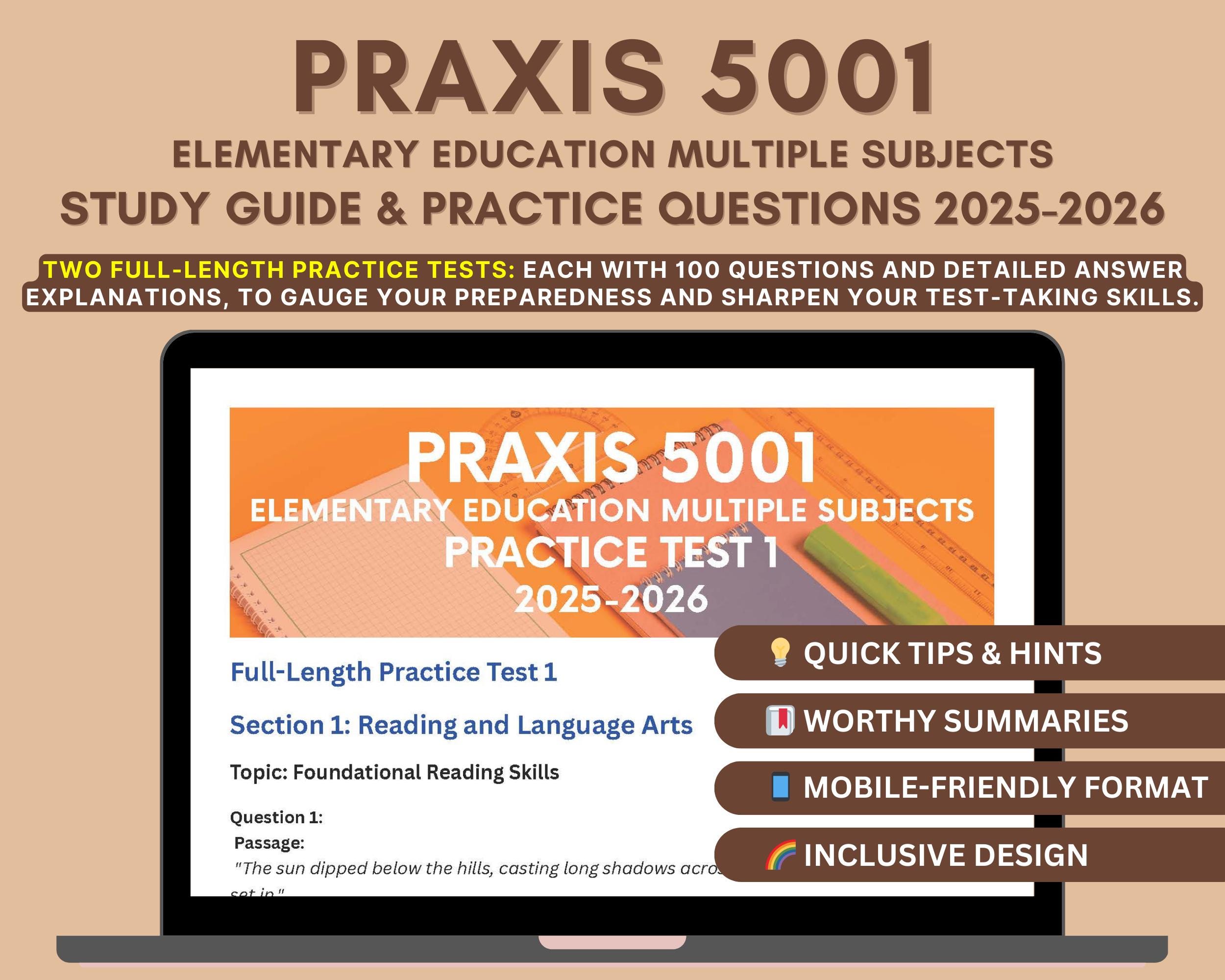 Praxis 5001 Study Guide: Elementary Education, Practice Tests 2025-2026 ...