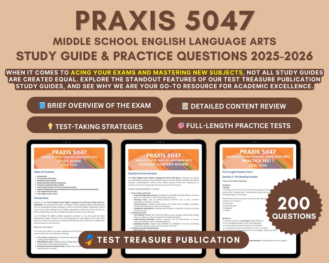 Praxis 5047 Study Guide: Middle School English Language Arts Exam Prep ...