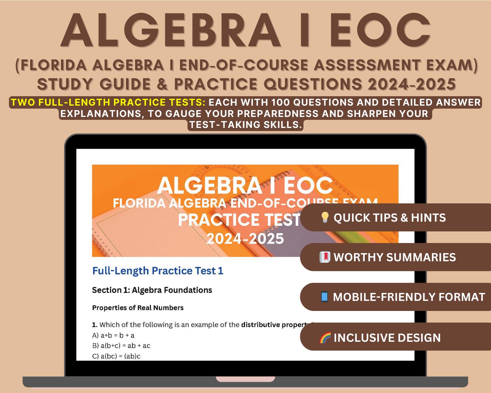 Florida Algebra I End-of-course (EOC) Study Guide 2024-2025: Detailed ...
