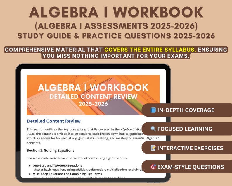 Algebra 1 Workbook 2025-2026 – High School EOC Exam Prep (PDF) - Etsy UK