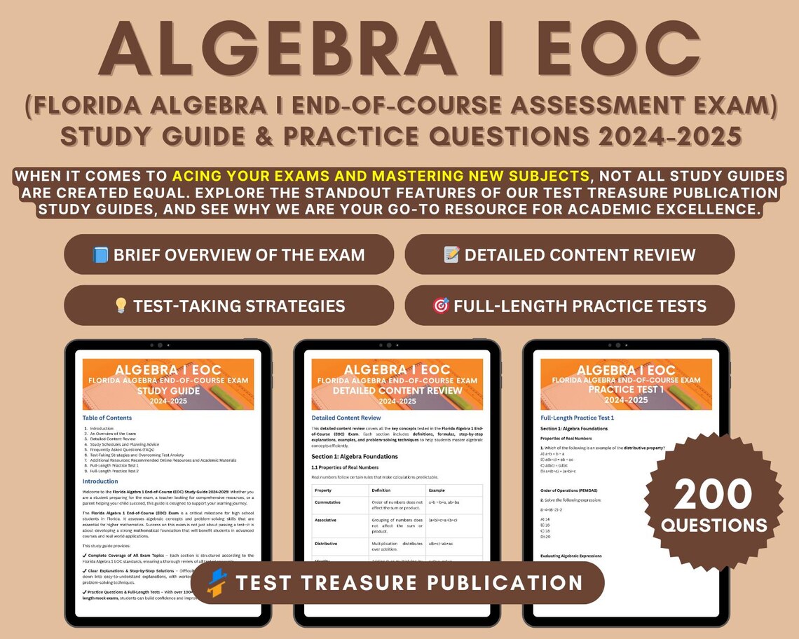 Florida Algebra I End-of-course (EOC) Study Guide 2024-2025: Detailed ...