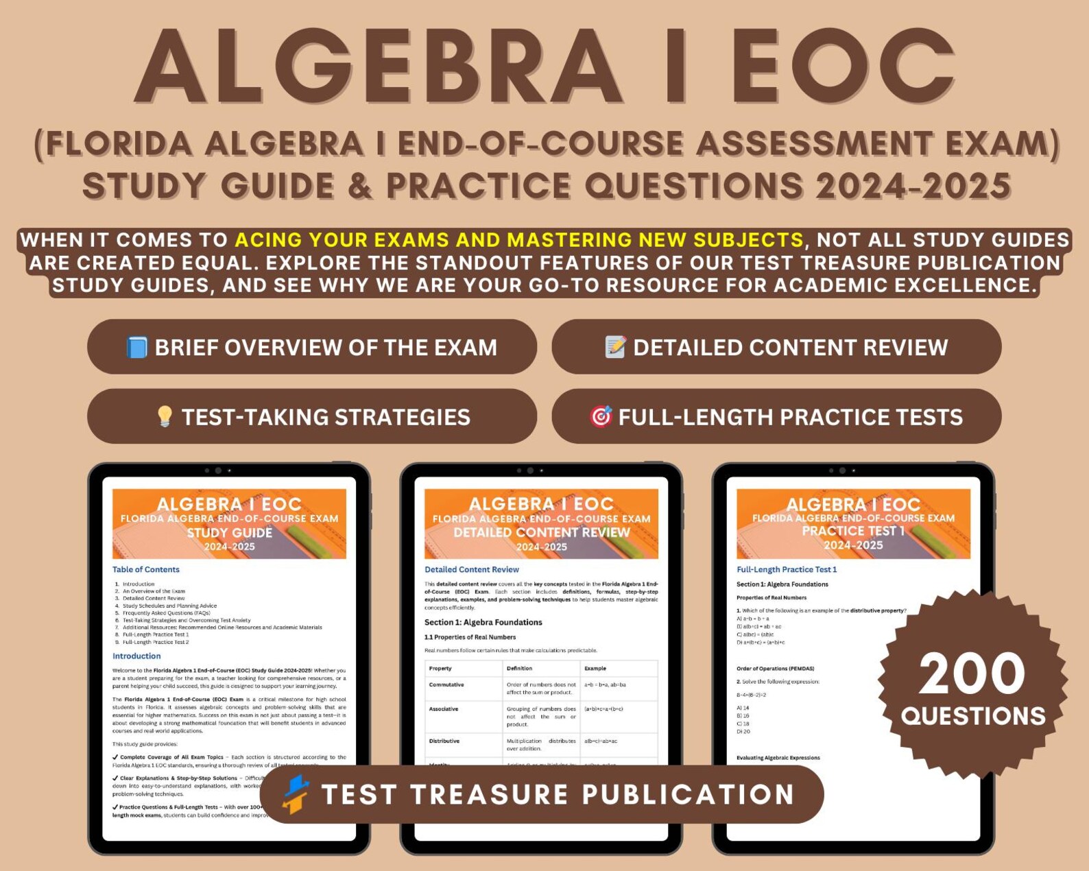 Florida Algebra I End-of-course (EOC) Study Guide 2024-2025: Detailed ...