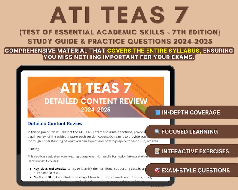 ATI TEAS 7 Study Guide and Practice Questions 2024-25: ATI Teas 7 Exam ...