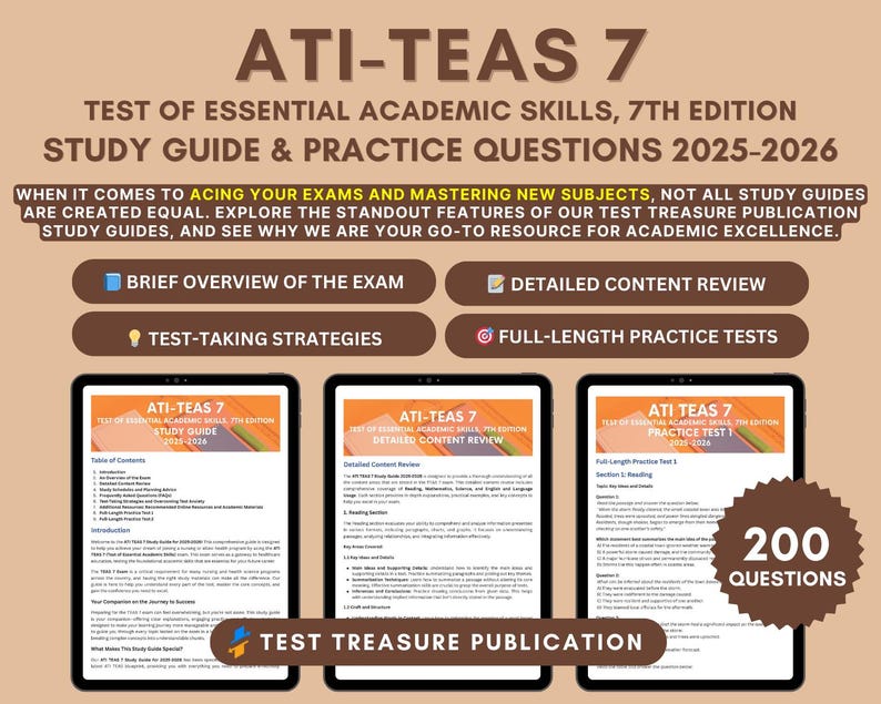 ATI TEAS 7 Study Guide 2025-2026: Practice Tests (PDF Download) - Etsy