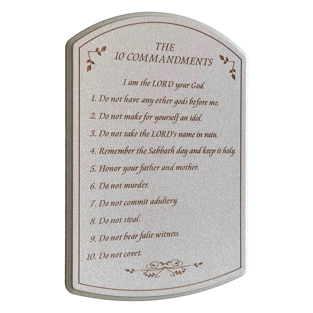 Ten Commandments Tablet Plaque: White Rock Stone and Tan Text Finish ...