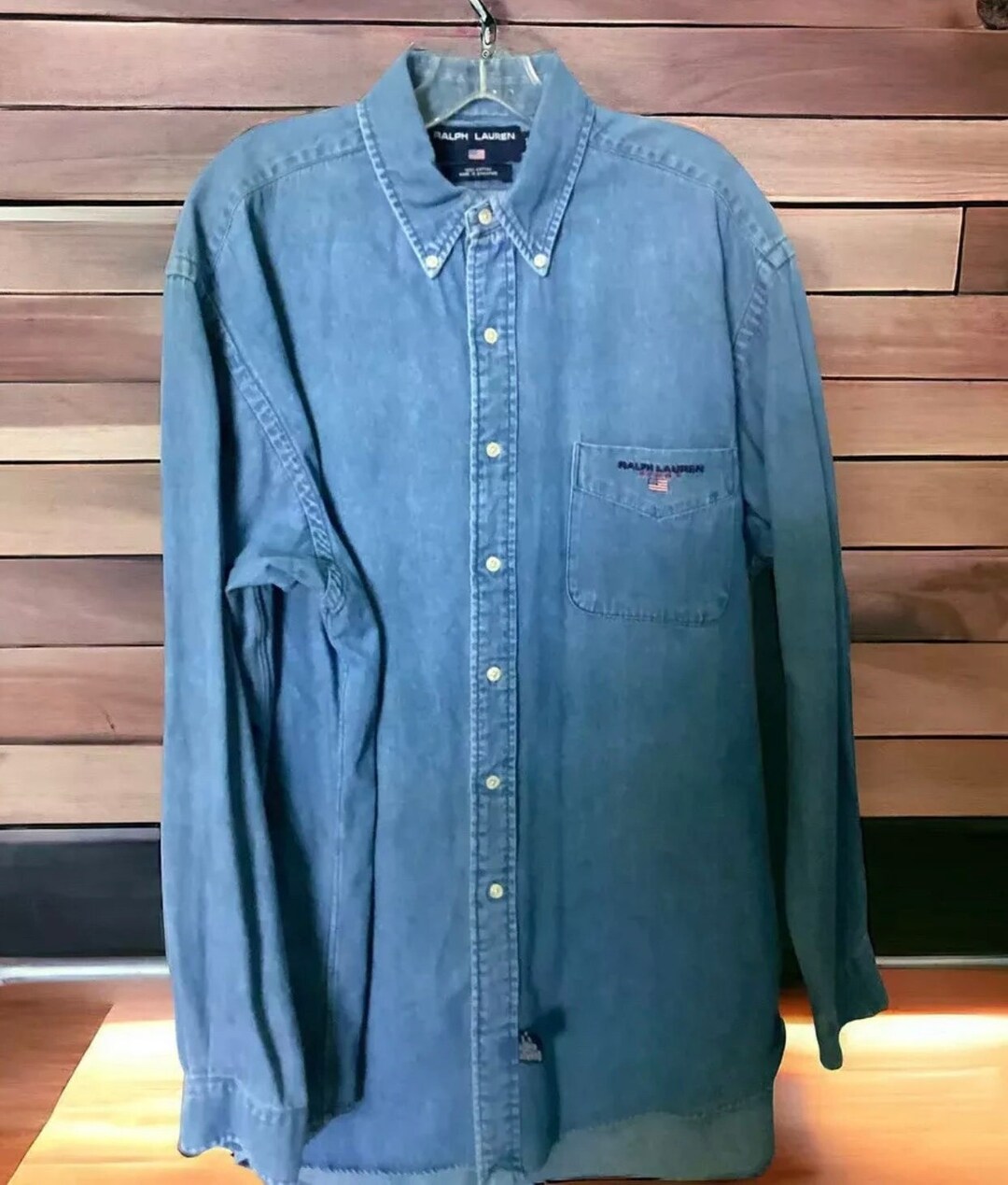 Vintage Polo Sport Ralph Lauren Shirt Men's Sz L Blue Denim Button up ...