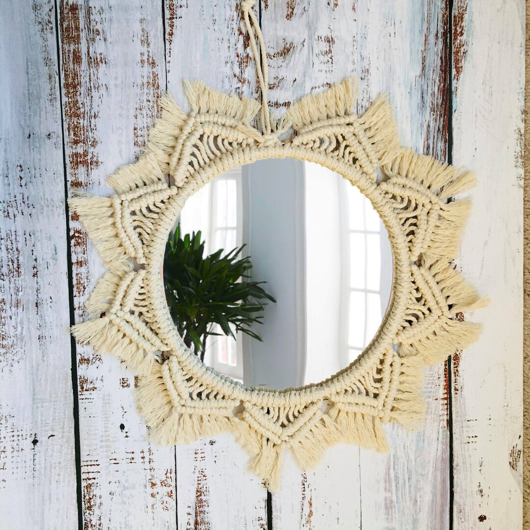 Triangle Macrame Pattern Round Mirror - Etsy UK
