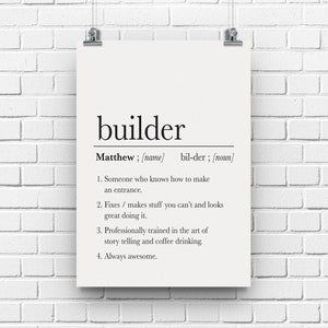 Personalized Builder Gift, Builder Definition Print, Gift for Dad ...