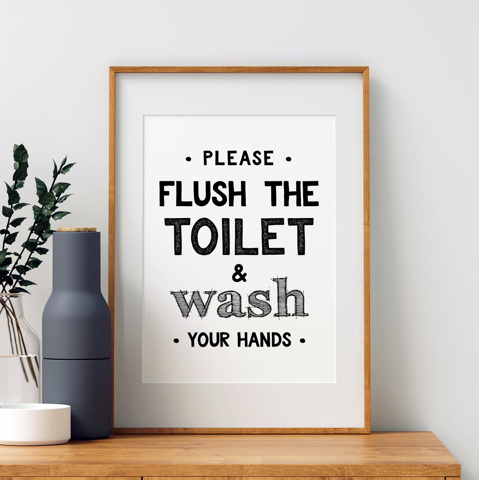 Flush Toilet Sign, Bathroom Decor, Bathroom Wall Art, Wash Your Hands ...