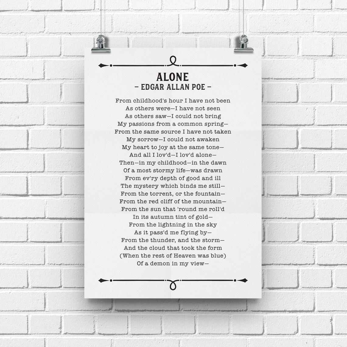 Poem Print, Edgar Allan Poe Alone, Poetry Lover Gift, Self Care ...